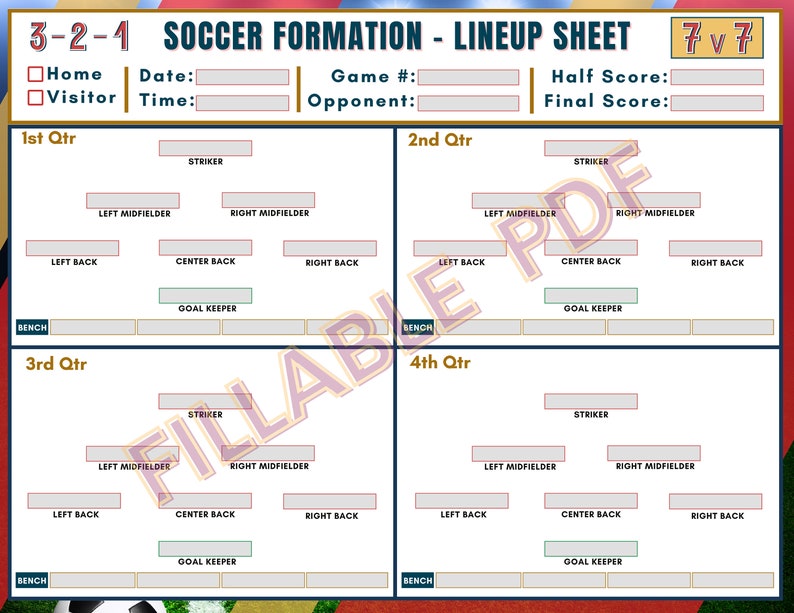 7v7 Soccer Formation Lineup Sheet, Editable PDF, Soccer Training ...