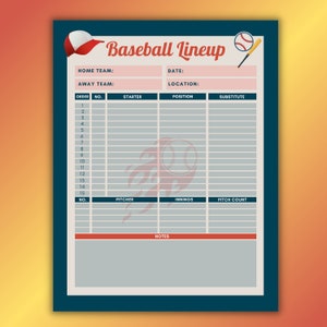 Printable Baseball Lineup Card, Player Lineup Card, Baseball Batting ...