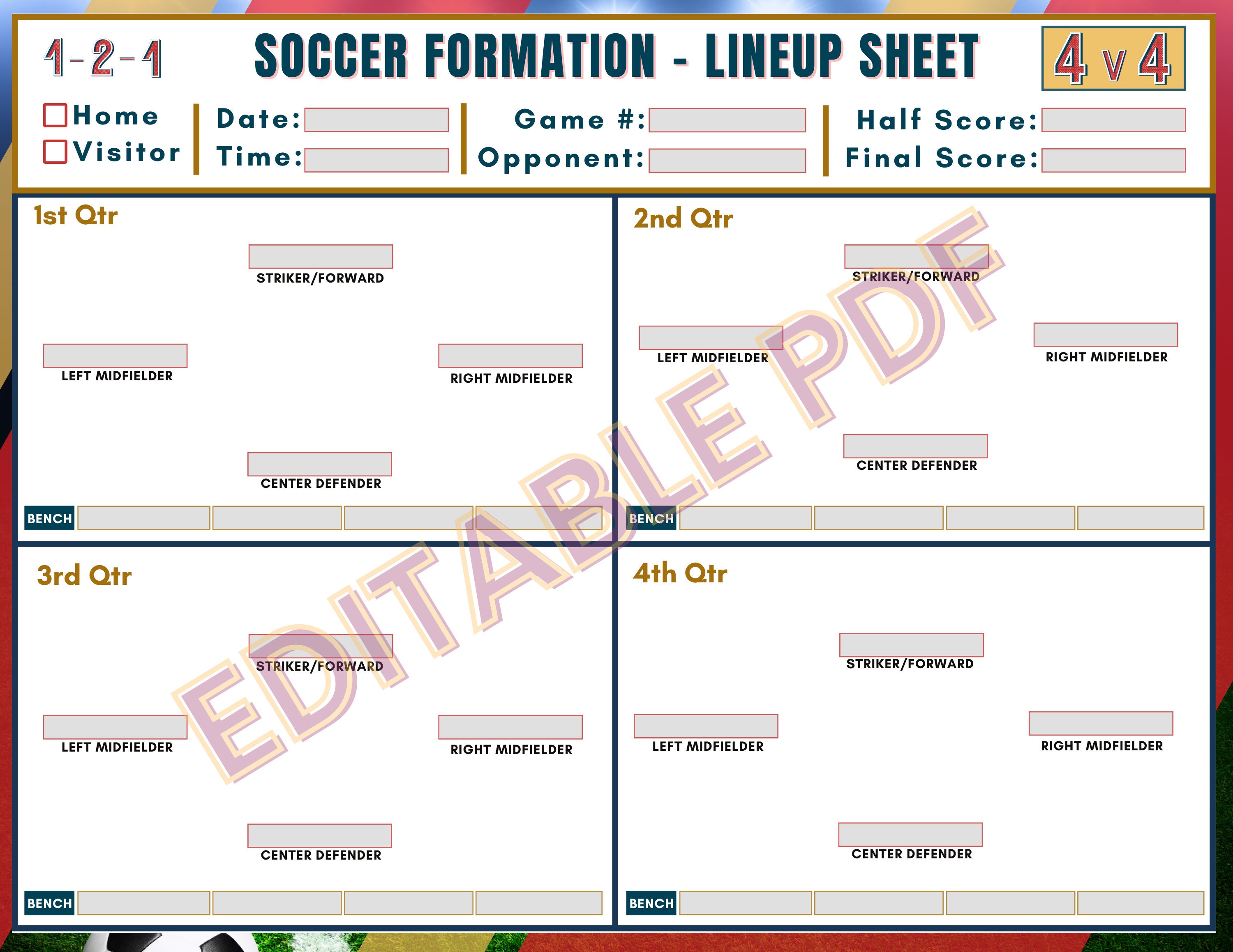 4v4 Soccer Formation Lineup Sheet, Soccer Coach Planner, Youth Soccer ...
