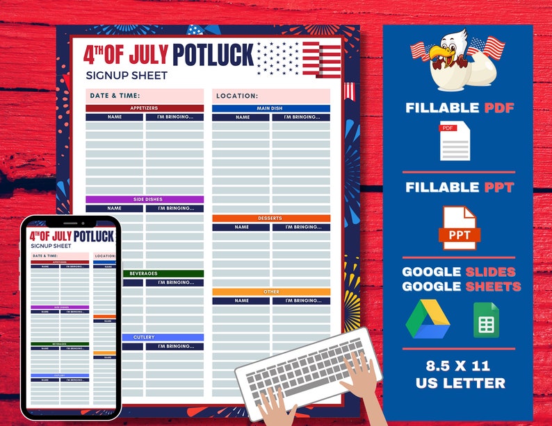 4th of July Potluck Sign up Sheet, Google Sheets, Google Slides ...