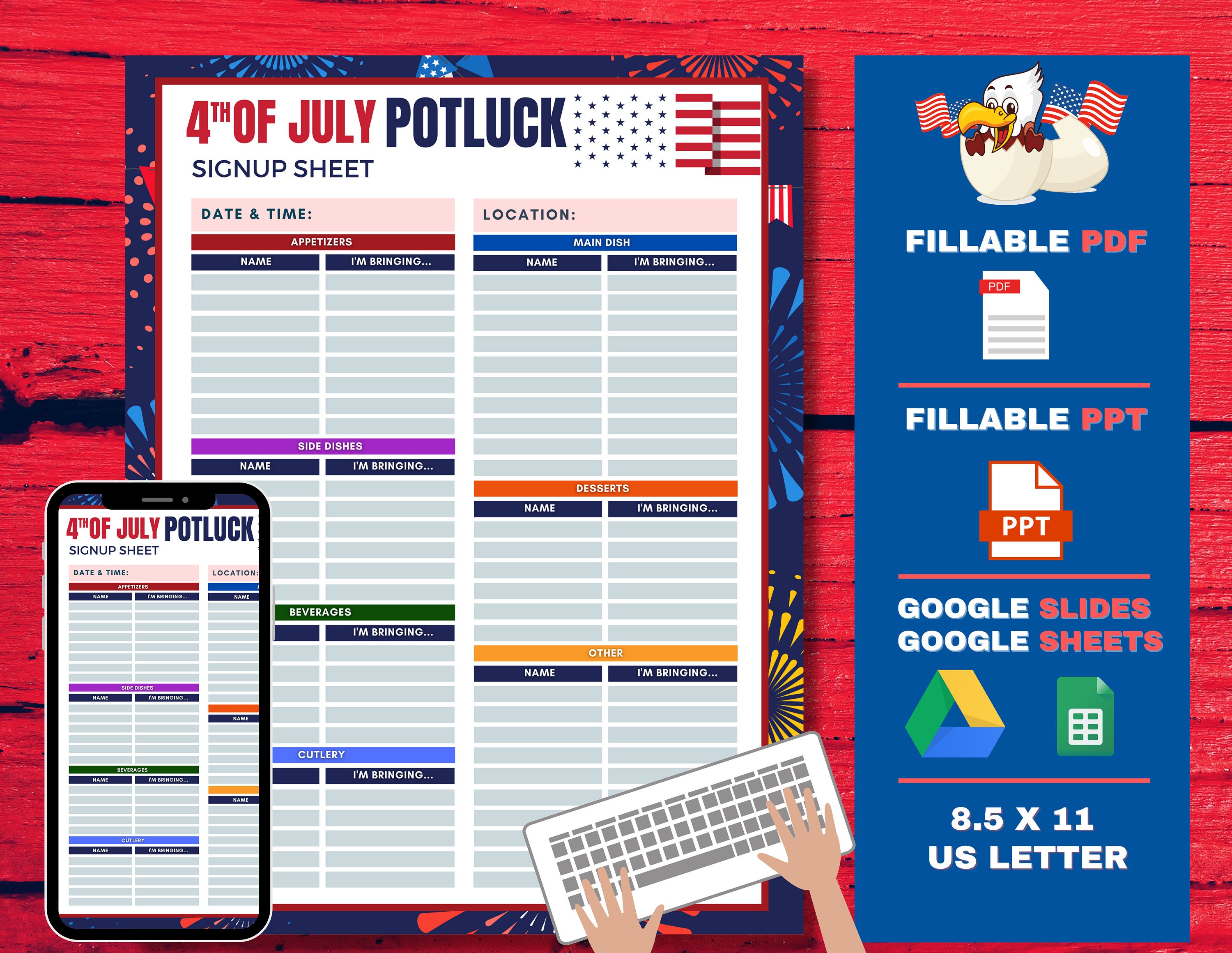 4th of July Potluck Sign up Sheet, Google Sheets, Google Slides ...
