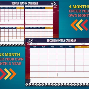 Soccer Season Calendar, Soccer Printable, Soccer Season Planner, Soccer ...