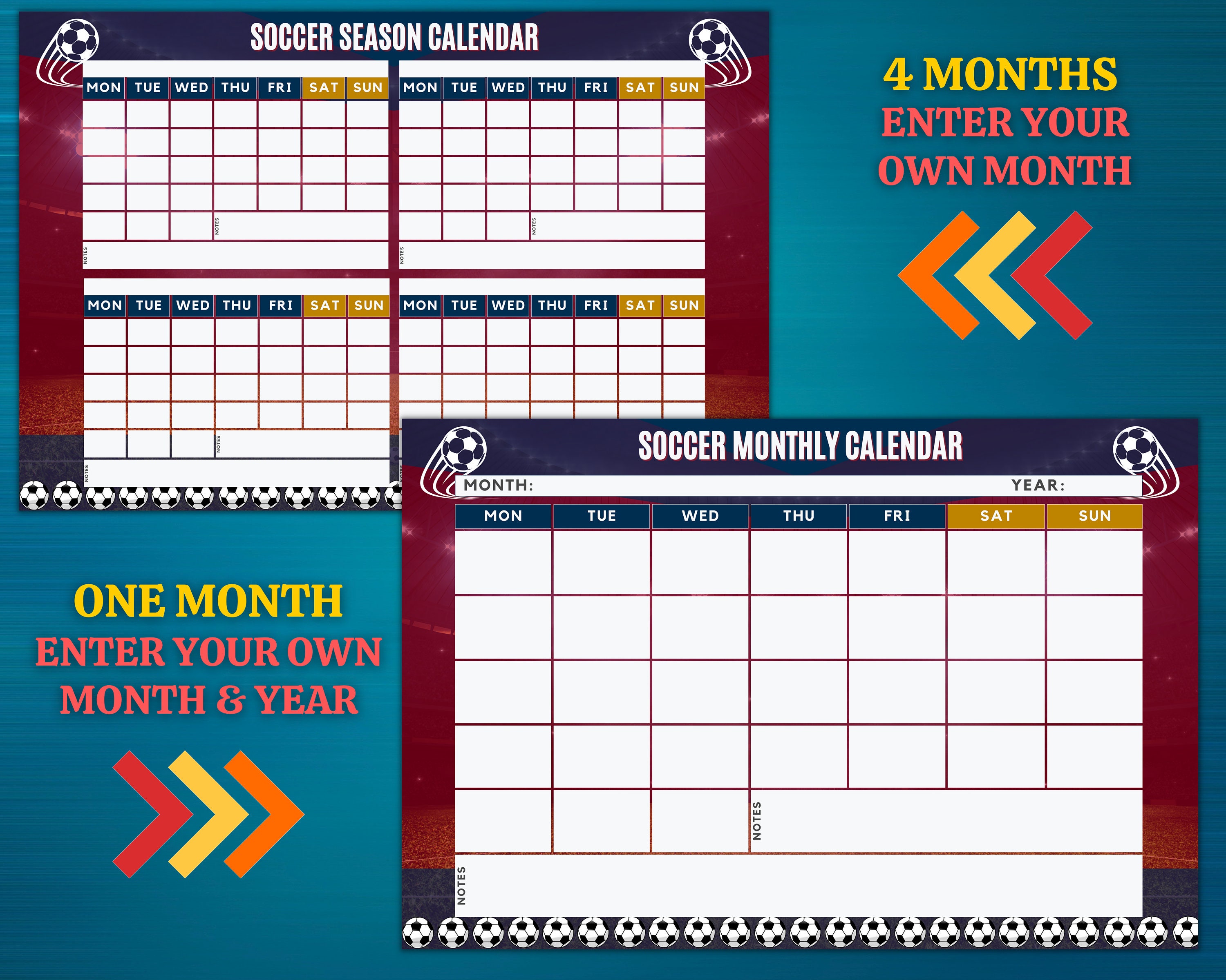 Soccer Season Calendar, Soccer Printable, Soccer Season Planner, Soccer ...