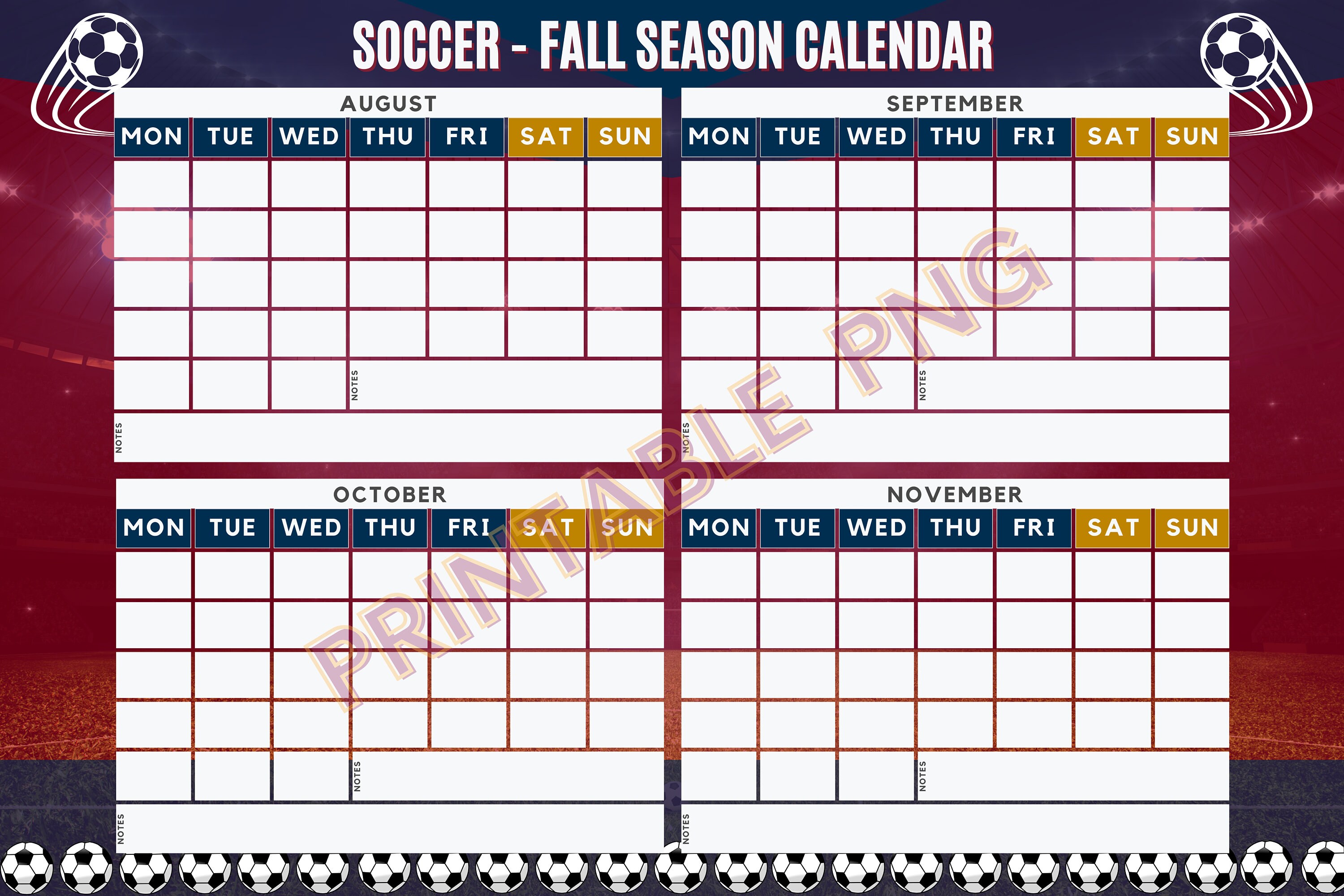 Soccer Season Calendar, Soccer Printable, Soccer Season Planner, Soccer ...