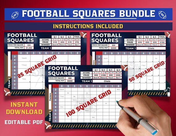 Football Squares Bundle 100 Squares Grid Football Boxes - Etsy