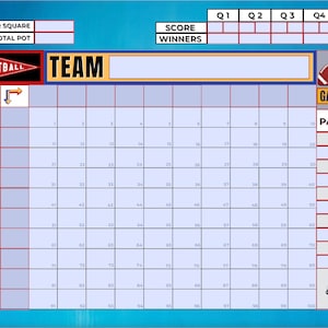 Football Squares, 100 Squares Football Pool Template, Football Boxes ...