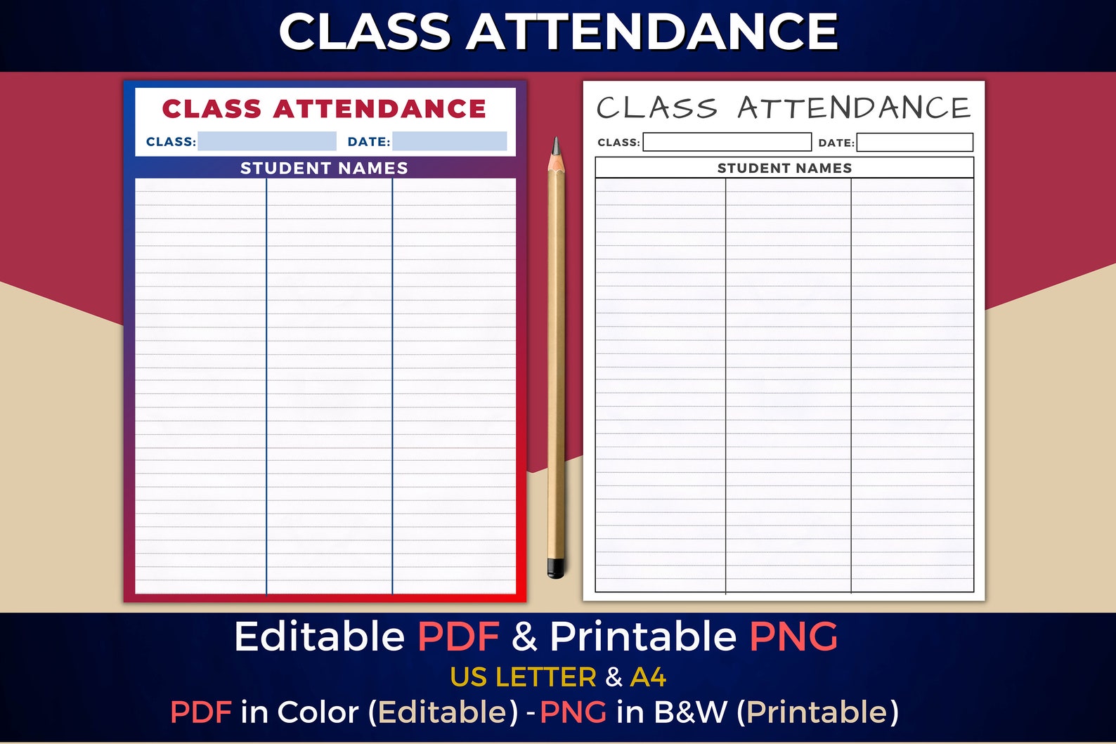 Editable Class Attendance, Attendance Sheet Printable, Attendance ...