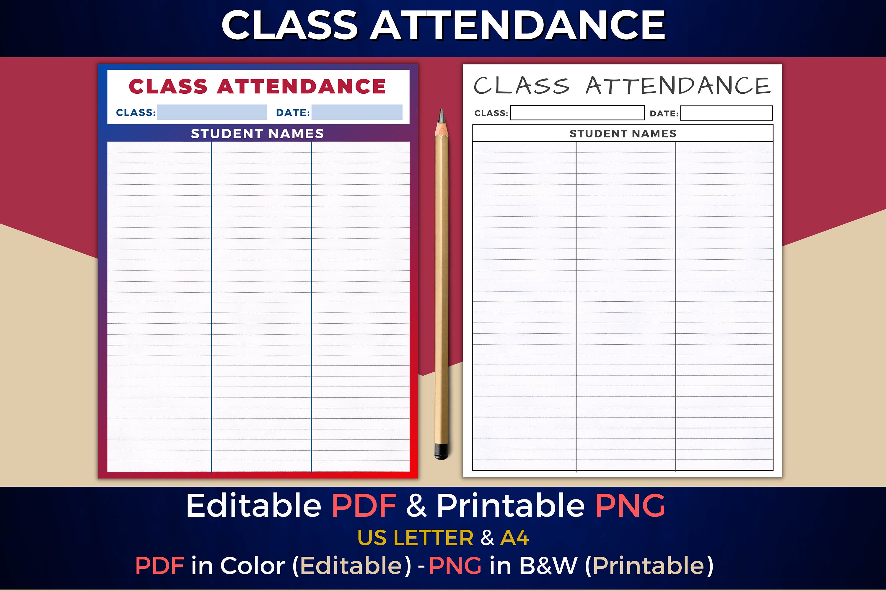 Editable Class Attendance, Attendance Sheet Printable, Attendance ...