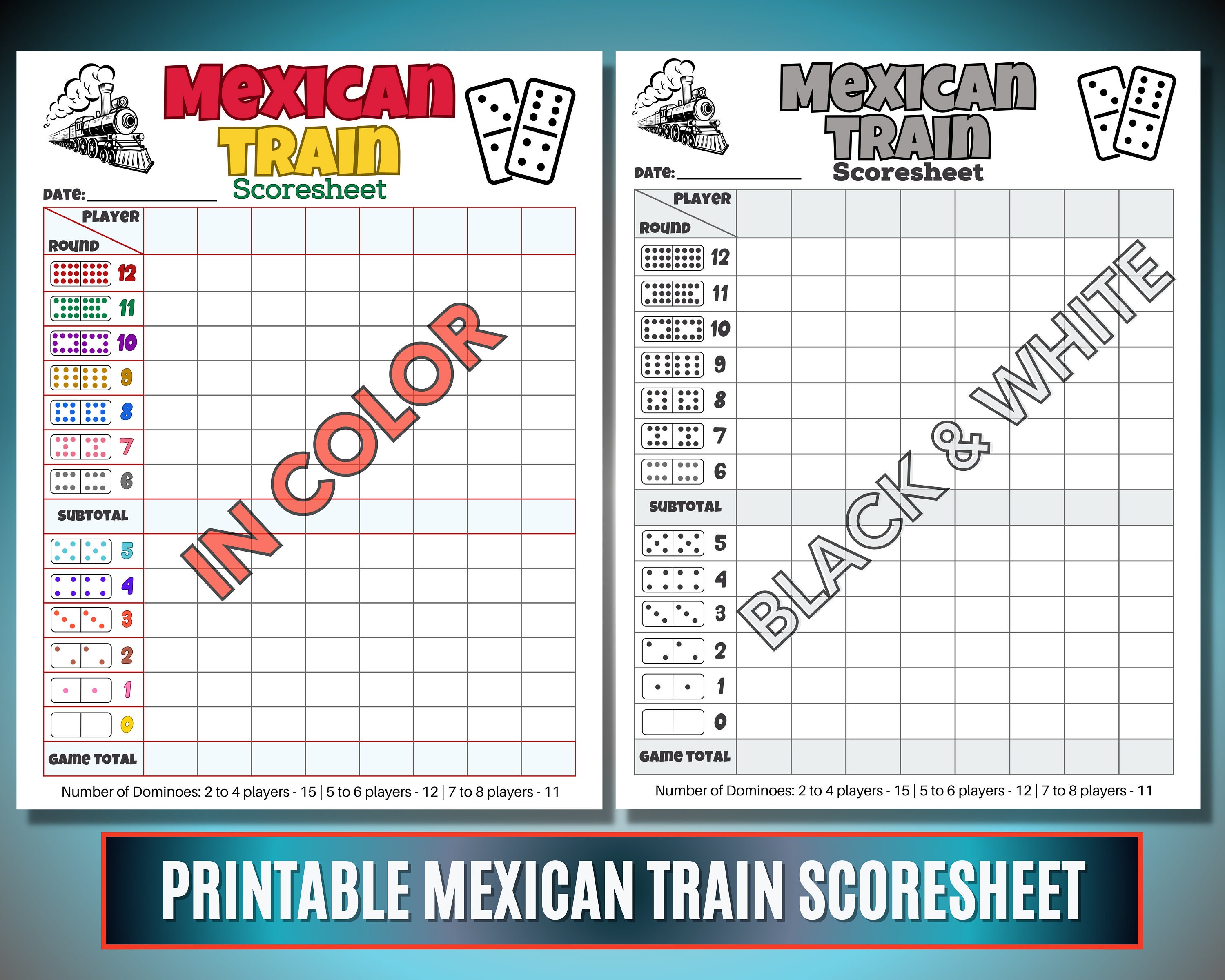 Mexican Train Domino in Color and Black & White Mexican Train - Etsy