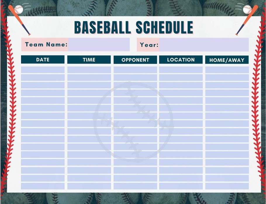 Editable Baseball Schedule Template Baseball Printable Printable