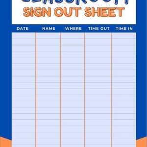 Classroom Sign Out Sheet Printable, Classroom Check Out, Classroom ...