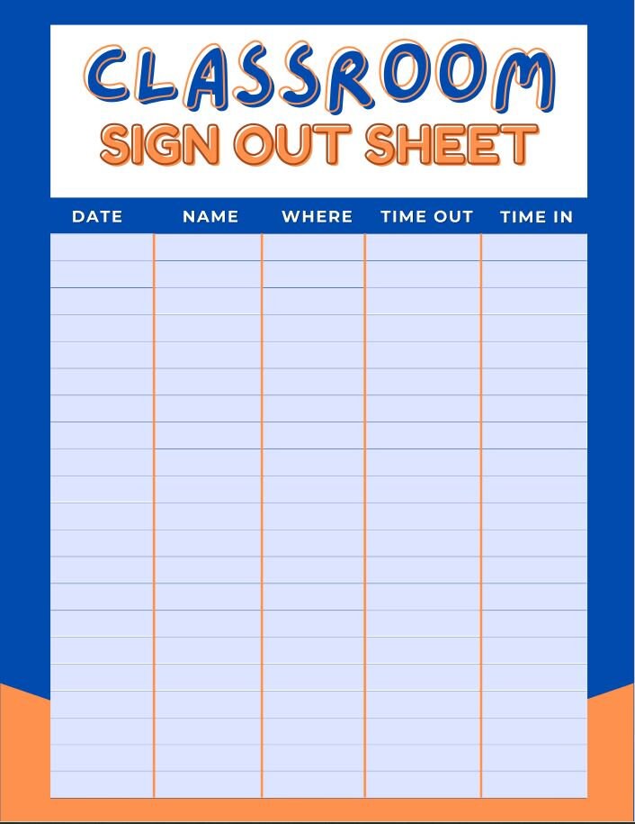 Classroom Sign Out Sheet Printable Classroom Check Out - Etsy
