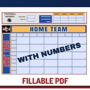 Football Squares Template 25, 25 Square Grid, Printable Football ...