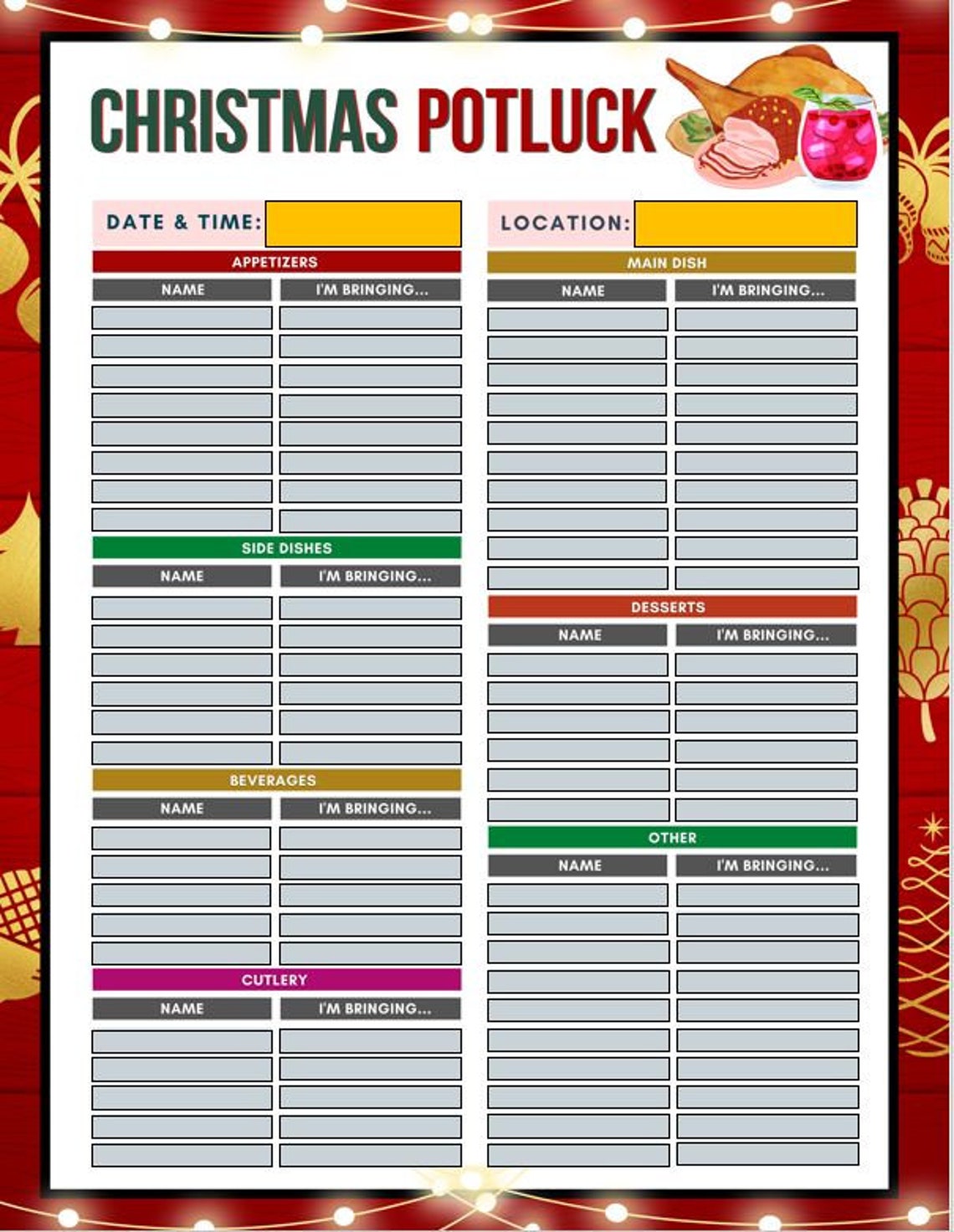 Christmas Potluck Sign up Sheet Google Slides Editable - Etsy