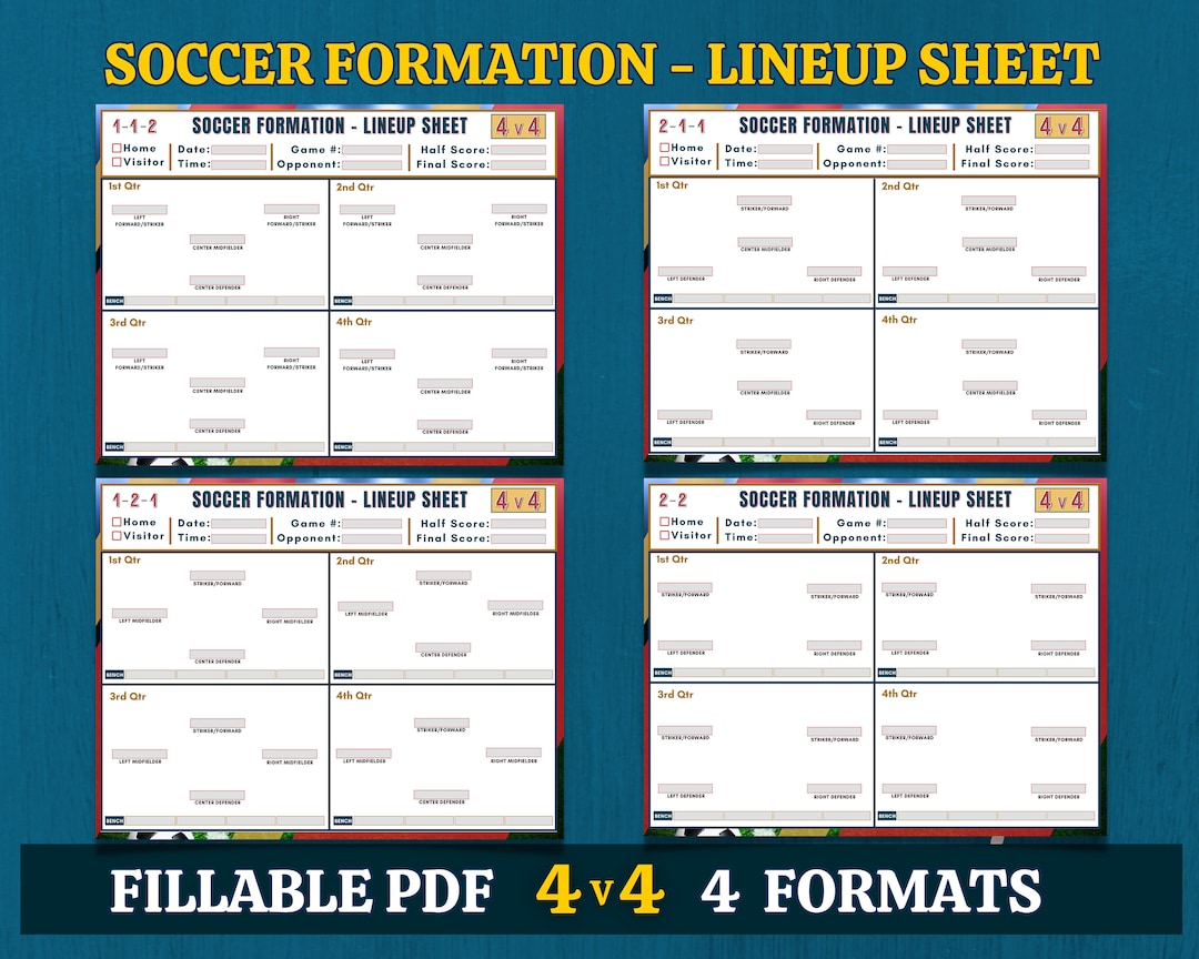 4v4 Soccer Formation Lineup Sheet Soccer Coach Planner Youth - Etsy