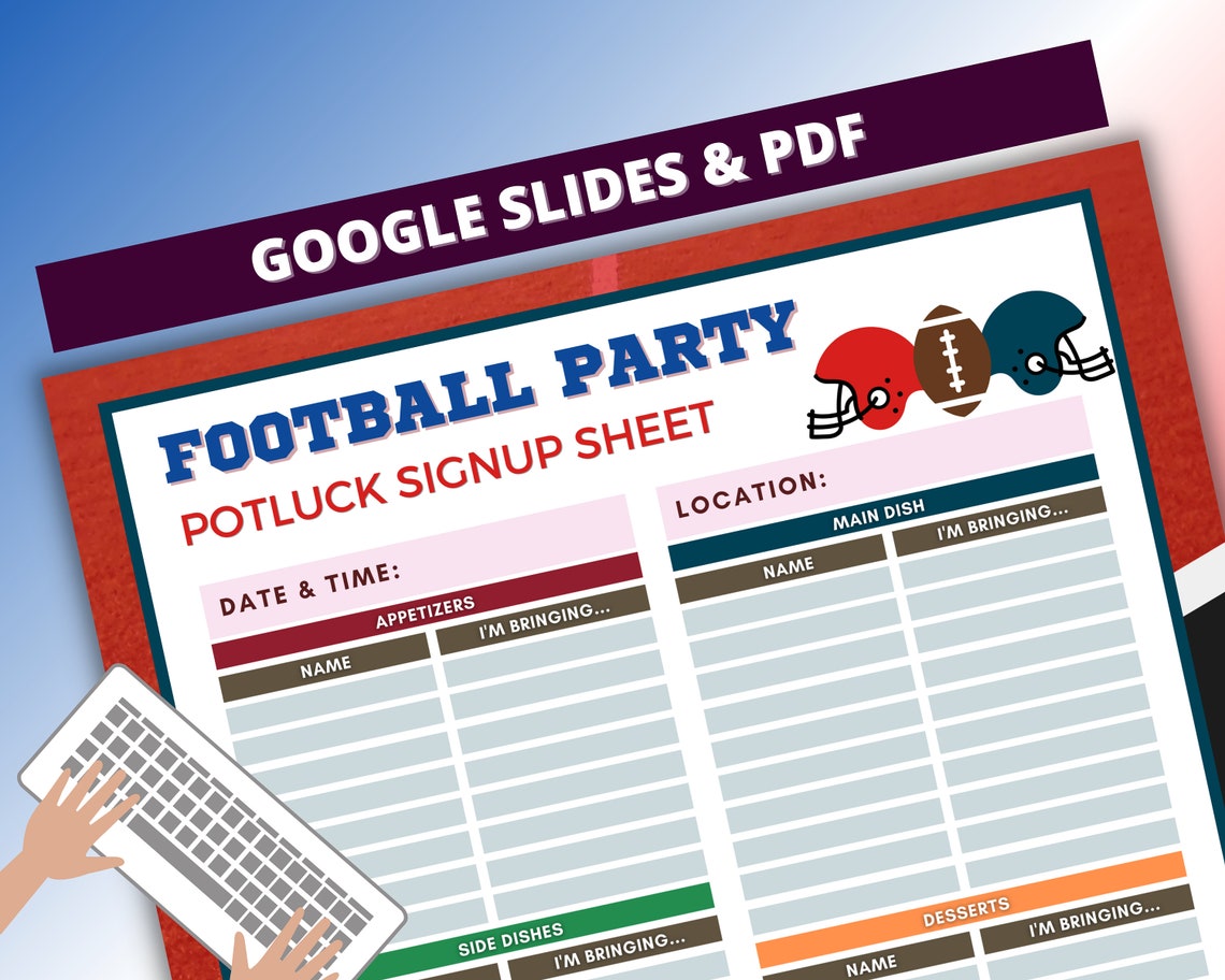 Football Party Printable Potluck Sign up Sheet Google - Etsy