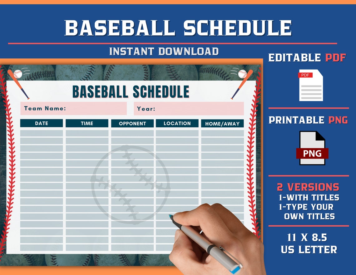 Editable Baseball Schedule Template Baseball Printable - Etsy