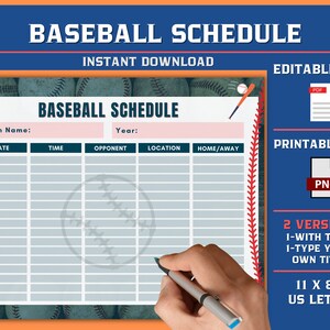 Editable Baseball Schedule Template Baseball Printable - Etsy