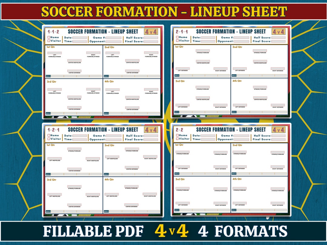 4v4 Soccer Formation Lineup Sheet, Soccer Coach Planner, Youth Soccer ...