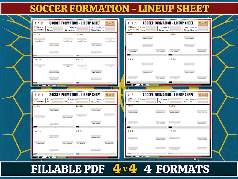 4v4 Soccer Formation Lineup Sheet, Soccer Coach Planner, Youth Soccer ...