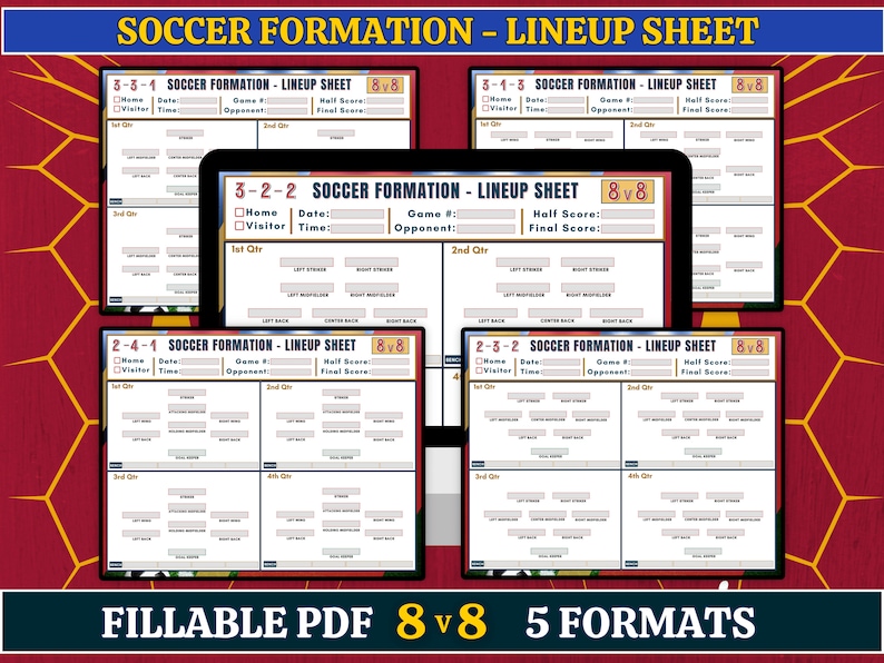 8v8 Soccer Formation Lineup Sheet, Editable PDF, Soccer Training ...