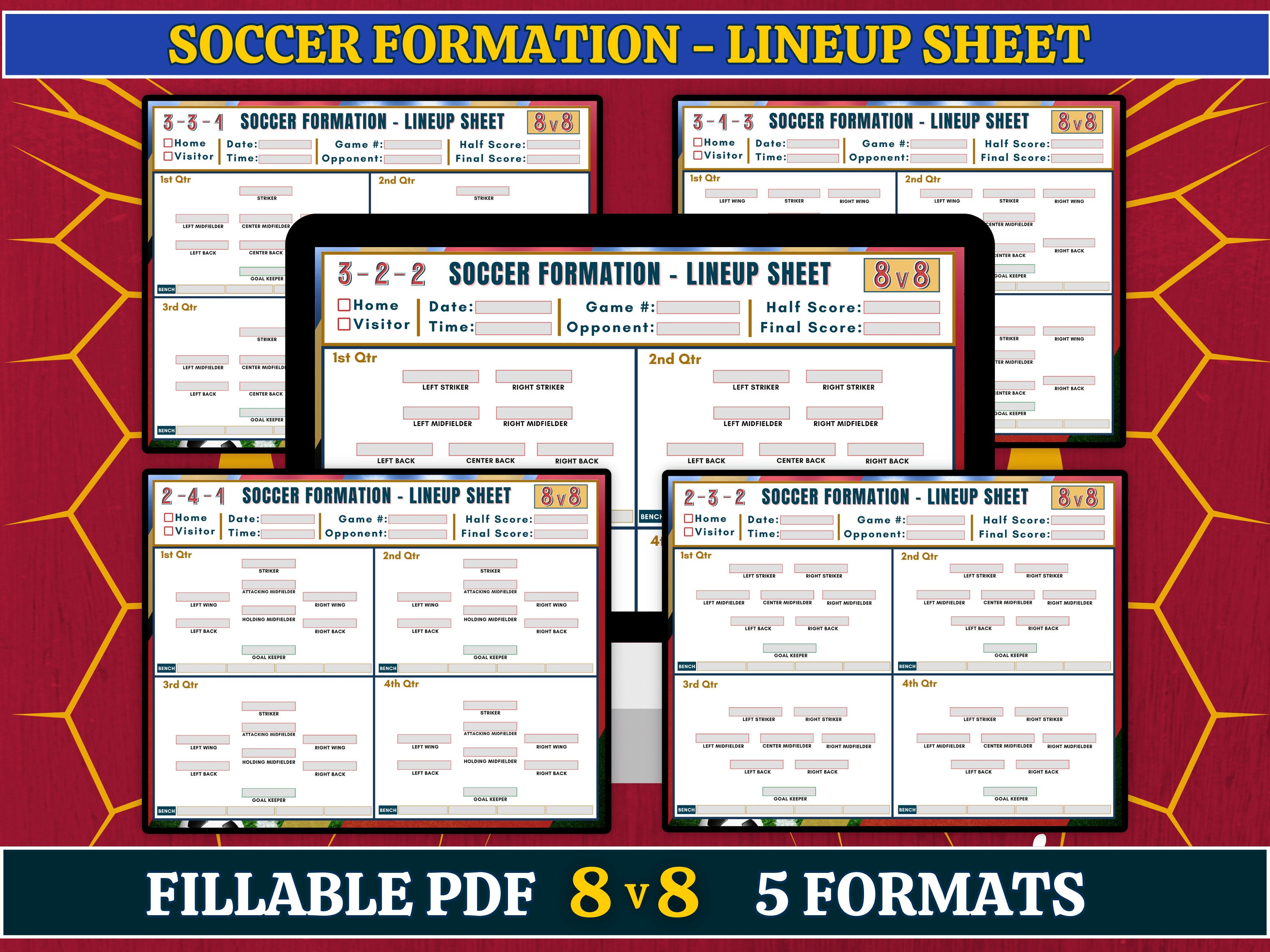 8v8 Soccer Formation Lineup Sheet, Editable PDF, Soccer Training ...