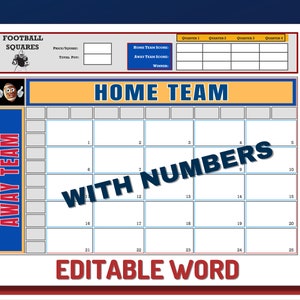 Football Squares Template 25, 25 Square Grid, Printable Football ...