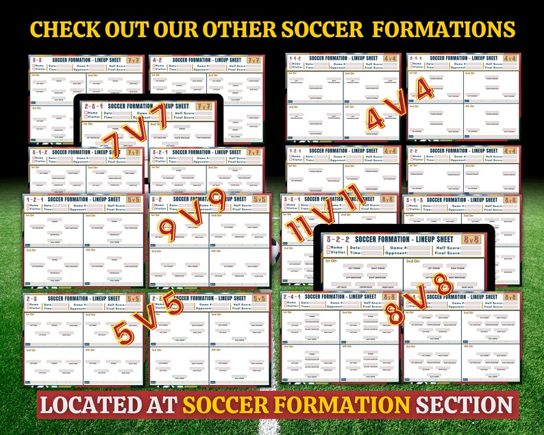 4v4 Soccer Formation Lineup Sheet, Soccer Coach Planner, Youth Soccer ...