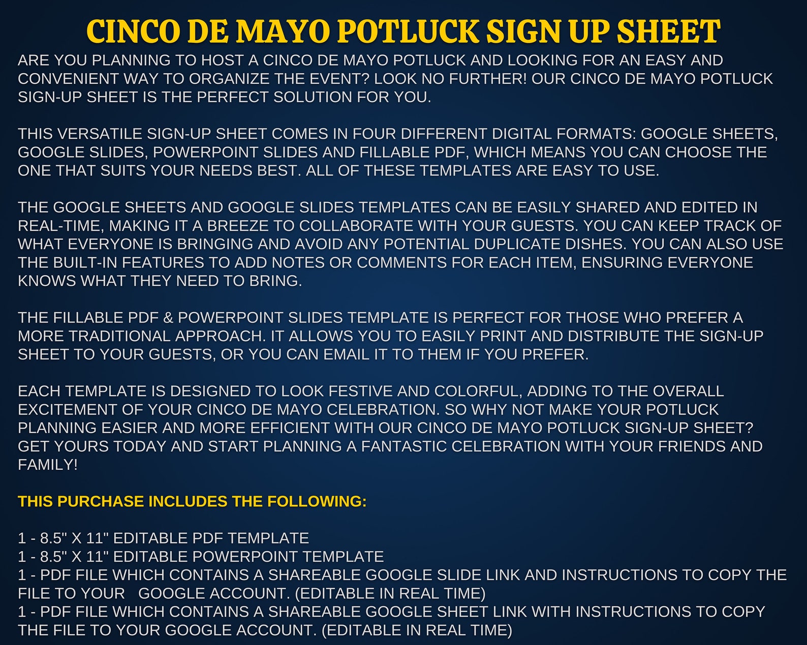 Cinco De Mayo Potluck Potluck Sign up Sheet, Realtime Editing With ...