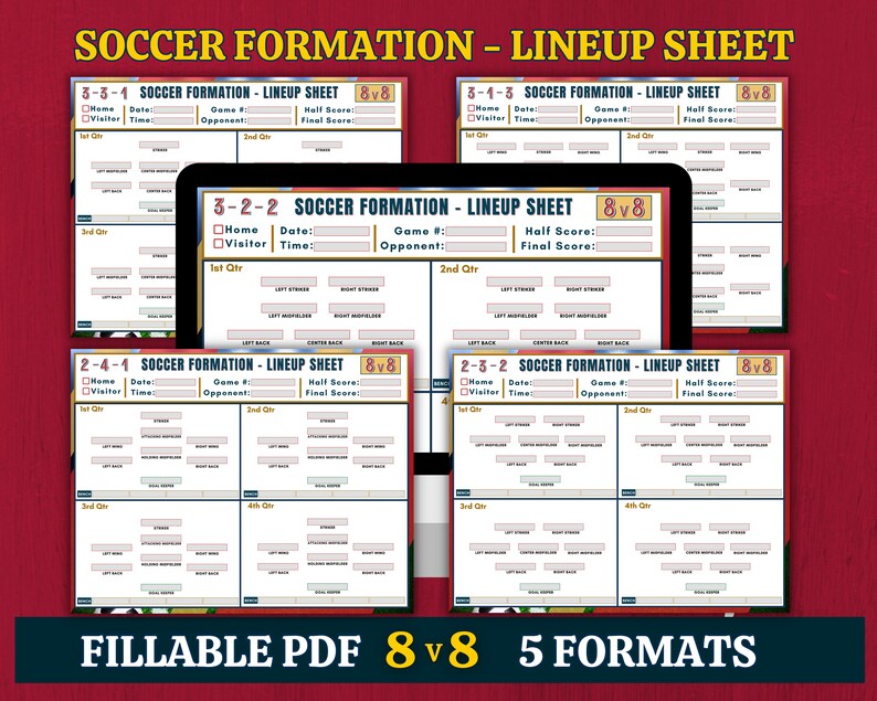 8v8 Soccer Formation Lineup Sheet Editable PDF Soccer Training Football ...