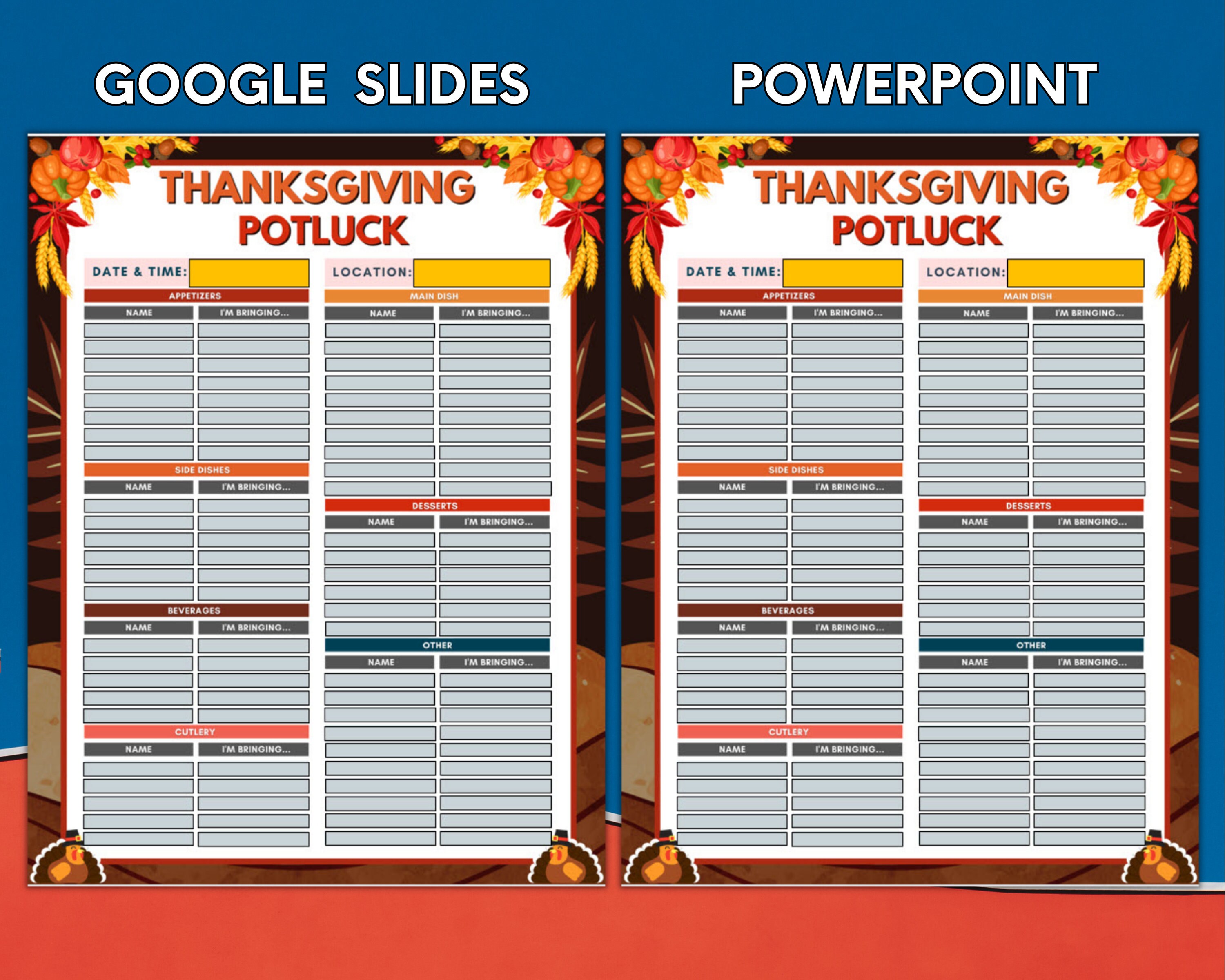 Thanksgiving Potluck Sign up Sheet, Shareable & Editable in Real Time ...