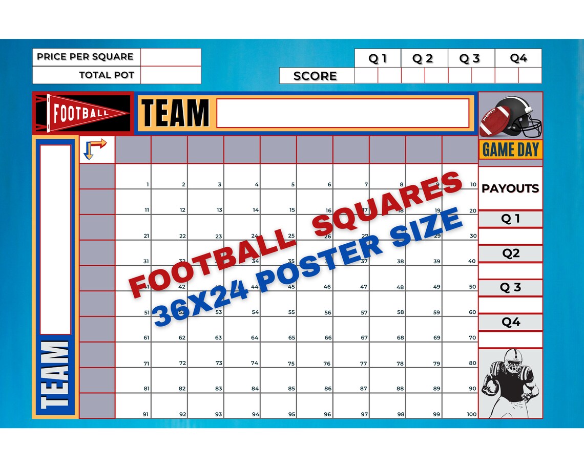 Football Squares 100 Squares Football Pool Template Football - Etsy