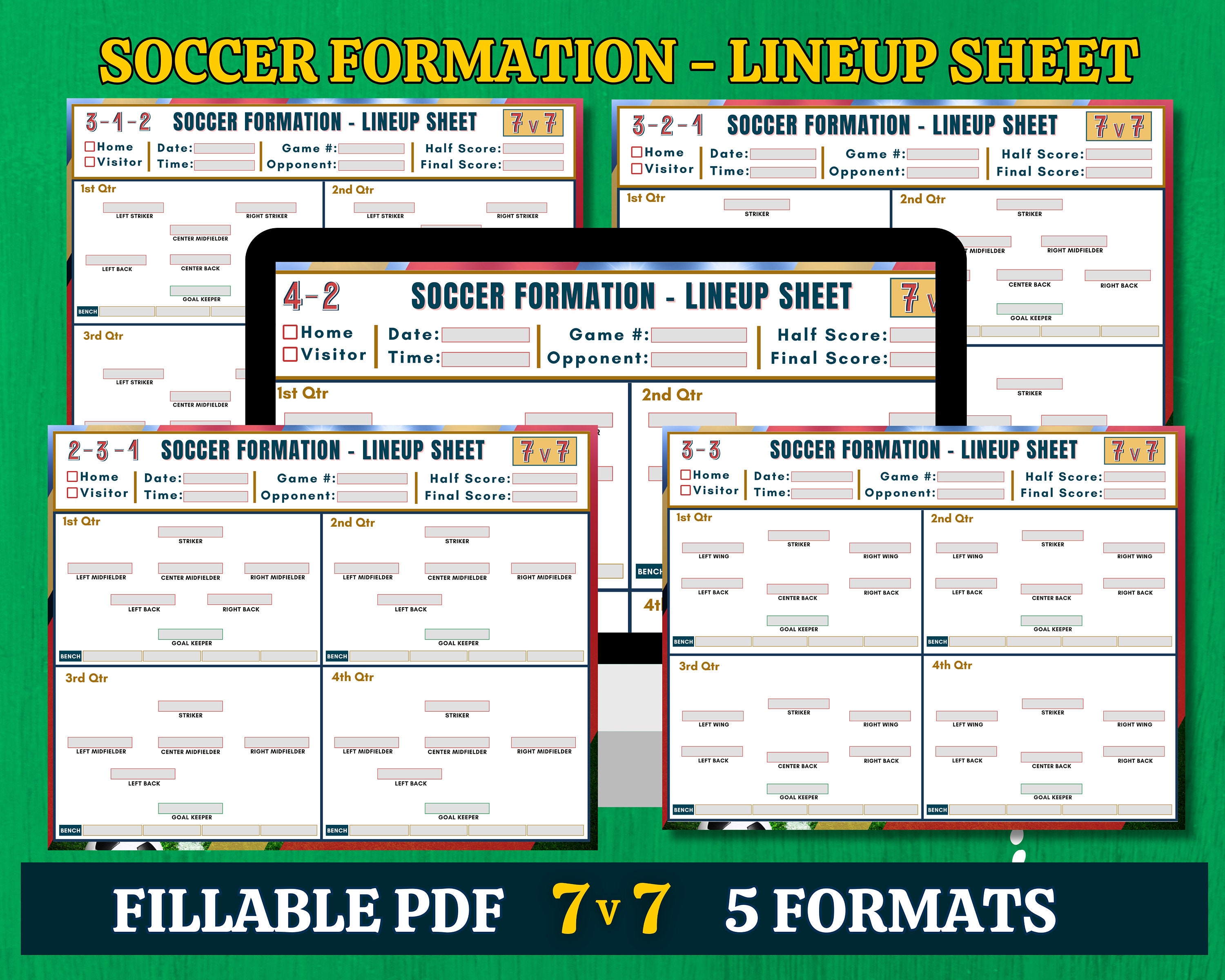 7v7 Soccer Formation Lineup Sheet Editable PDF Soccer Etsy UK