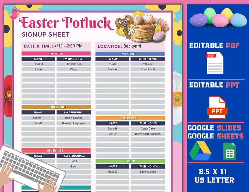 Easter Potluck Sign up Sheet Google Slides Editable - Etsy