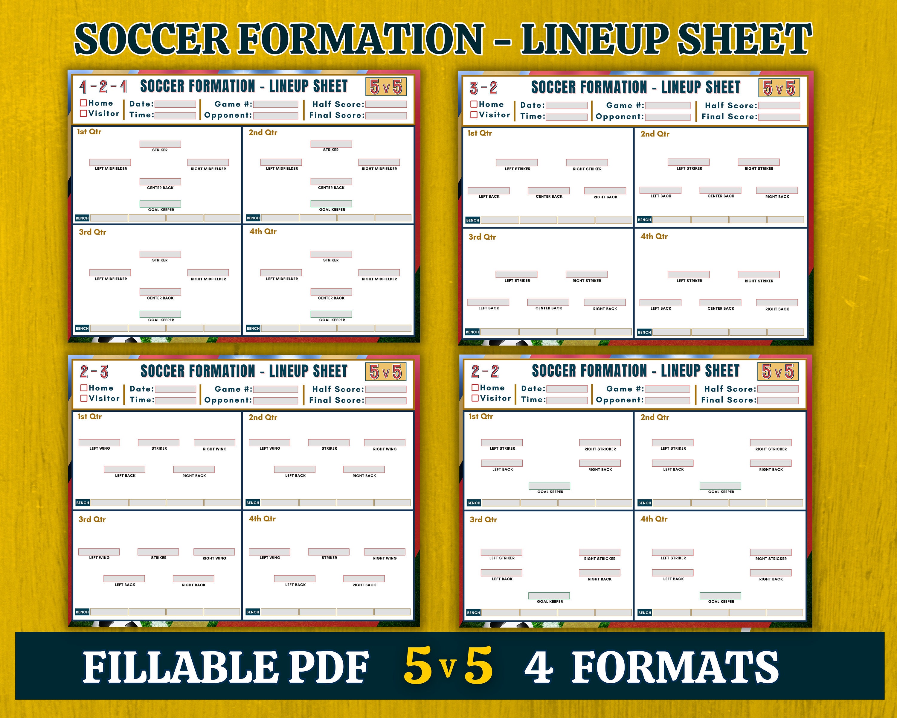 5v5 Soccer Formation Lineup Sheet Soccer Season Soccer - Etsy