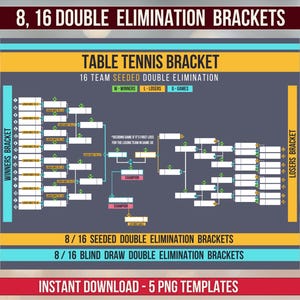 8, 16 Double Elimination Brackets, Printable Table Tennis Brackets ...