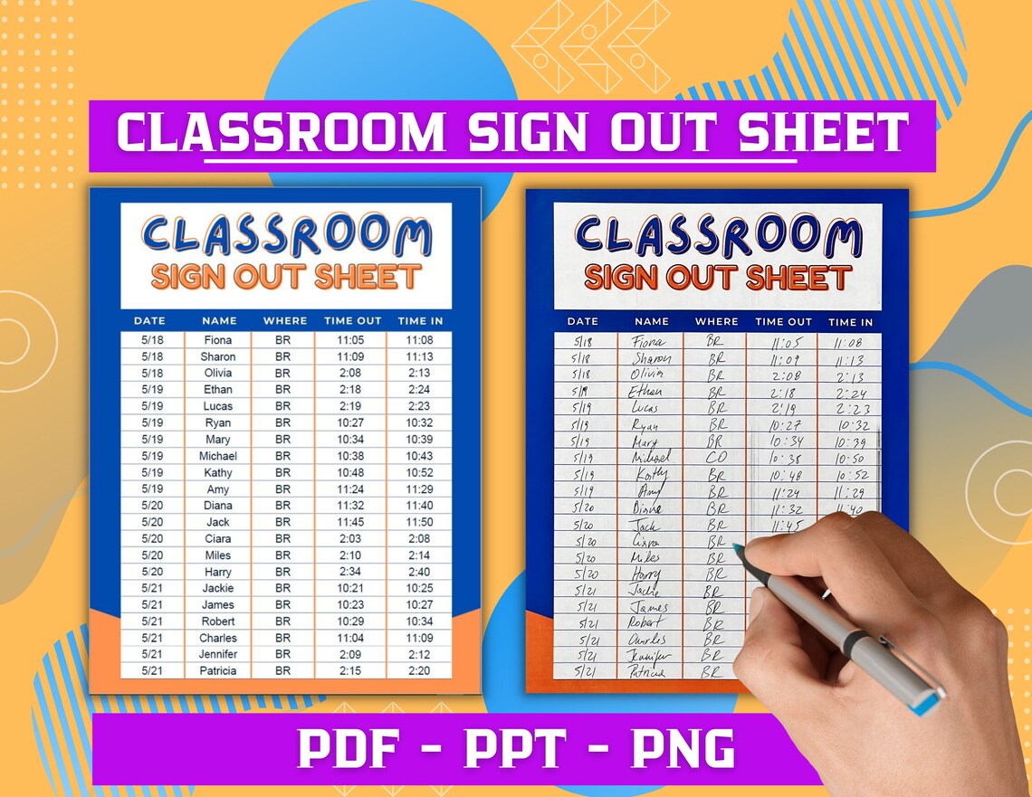 Classroom Sign Out Sheet Printable Classroom Check Out - Etsy