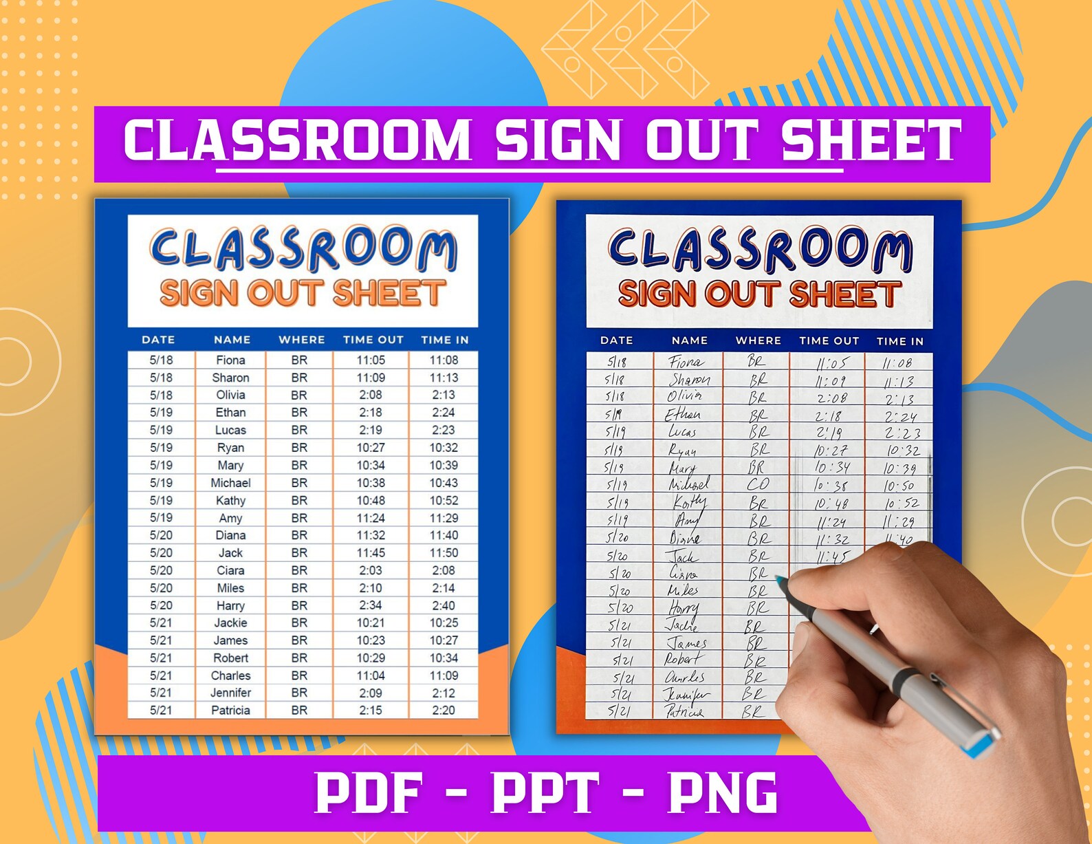 Classroom Sign Out Sheet Printable Classroom Check Out - Etsy