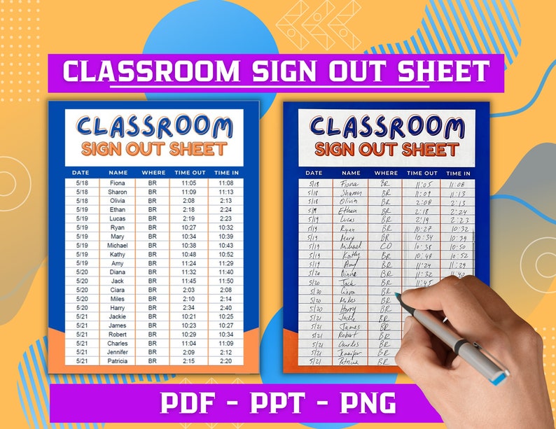 Classroom Sign Out Sheet Printable Classroom Check Out - Etsy