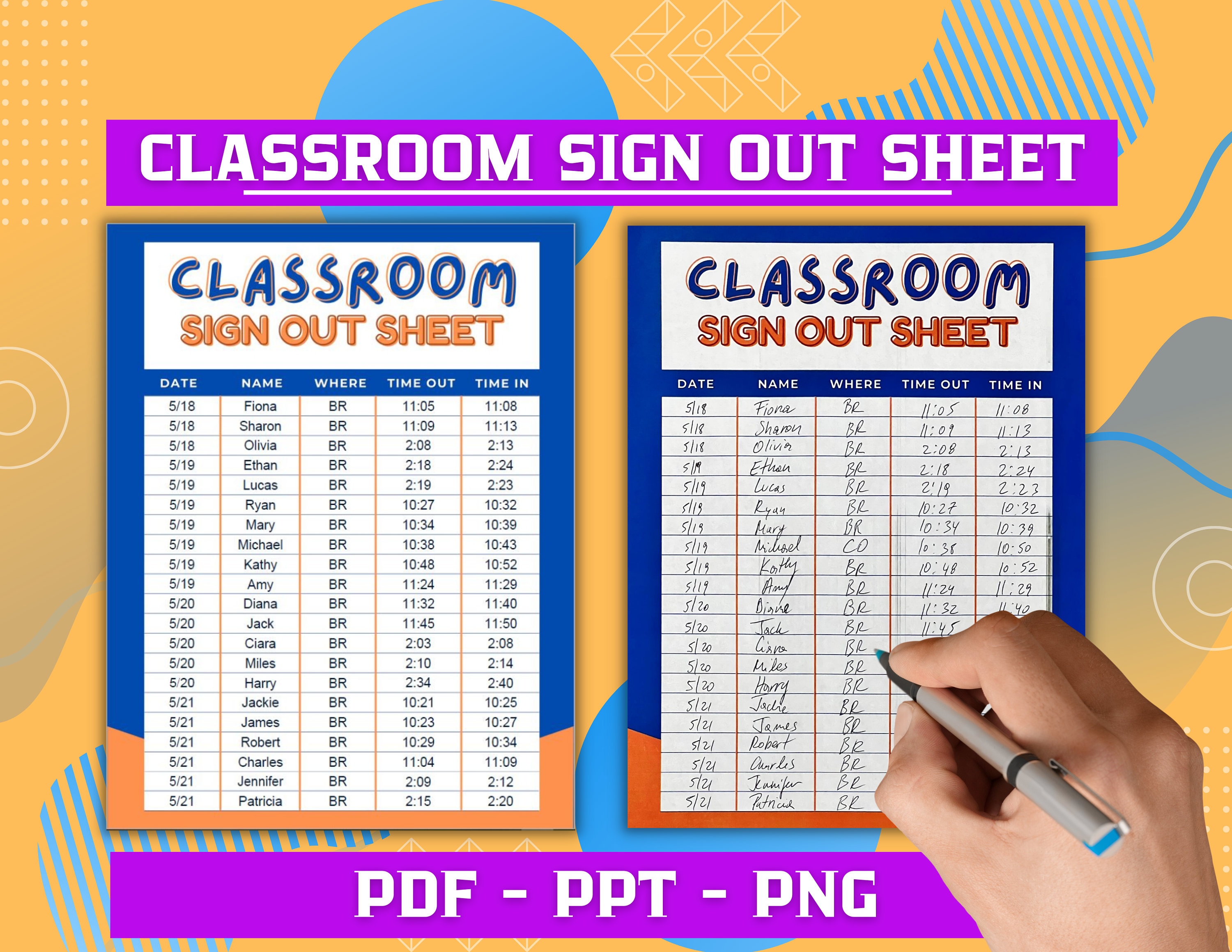 Classroom Sign Out Sheet Printable Classroom Check Out - Etsy