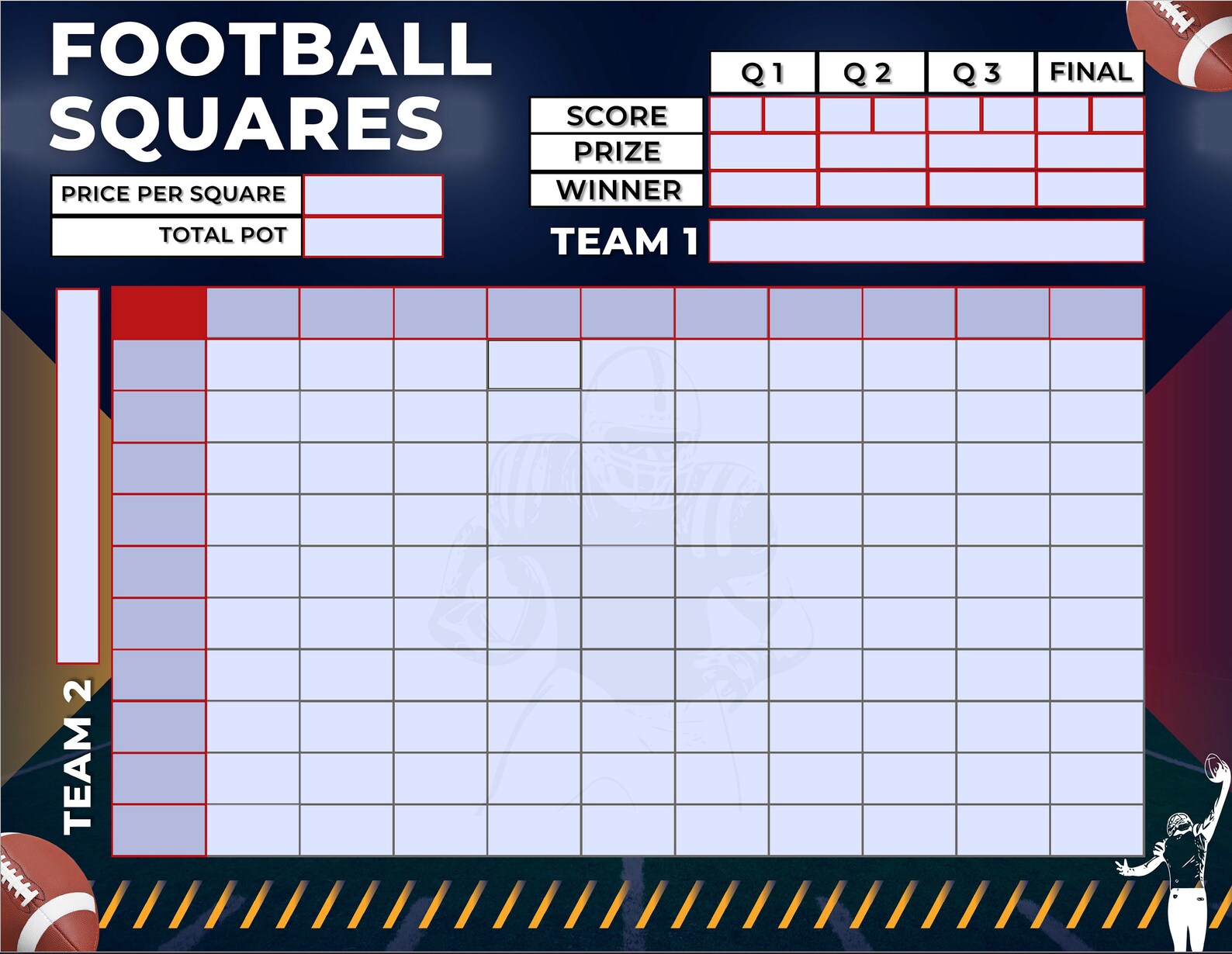 Football Squares, 100 Squares, Editable PDF Template, Printable PNG ...