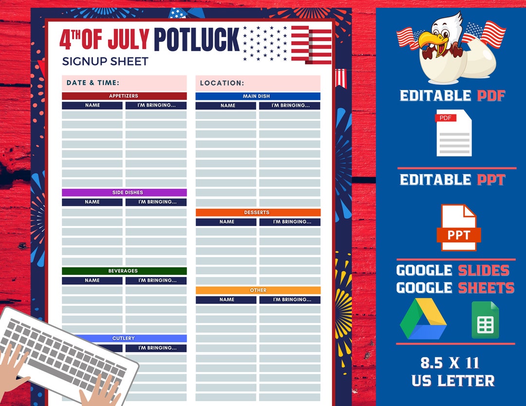4th of July Potluck Sign up Sheet, Google Sheets, Google Slides ...