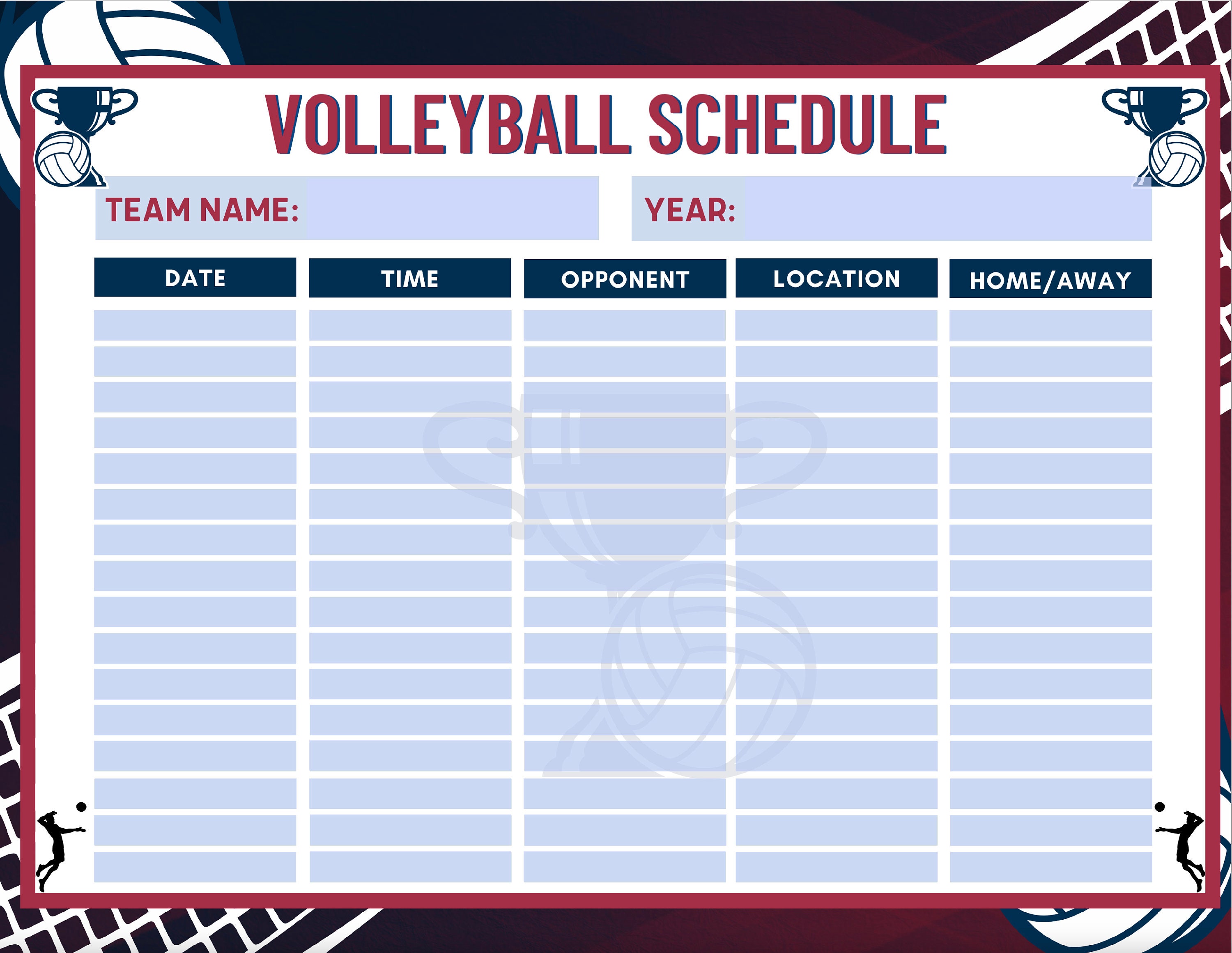 Volleyball Schedule Template, Printable Practice Schedule, Editable ...