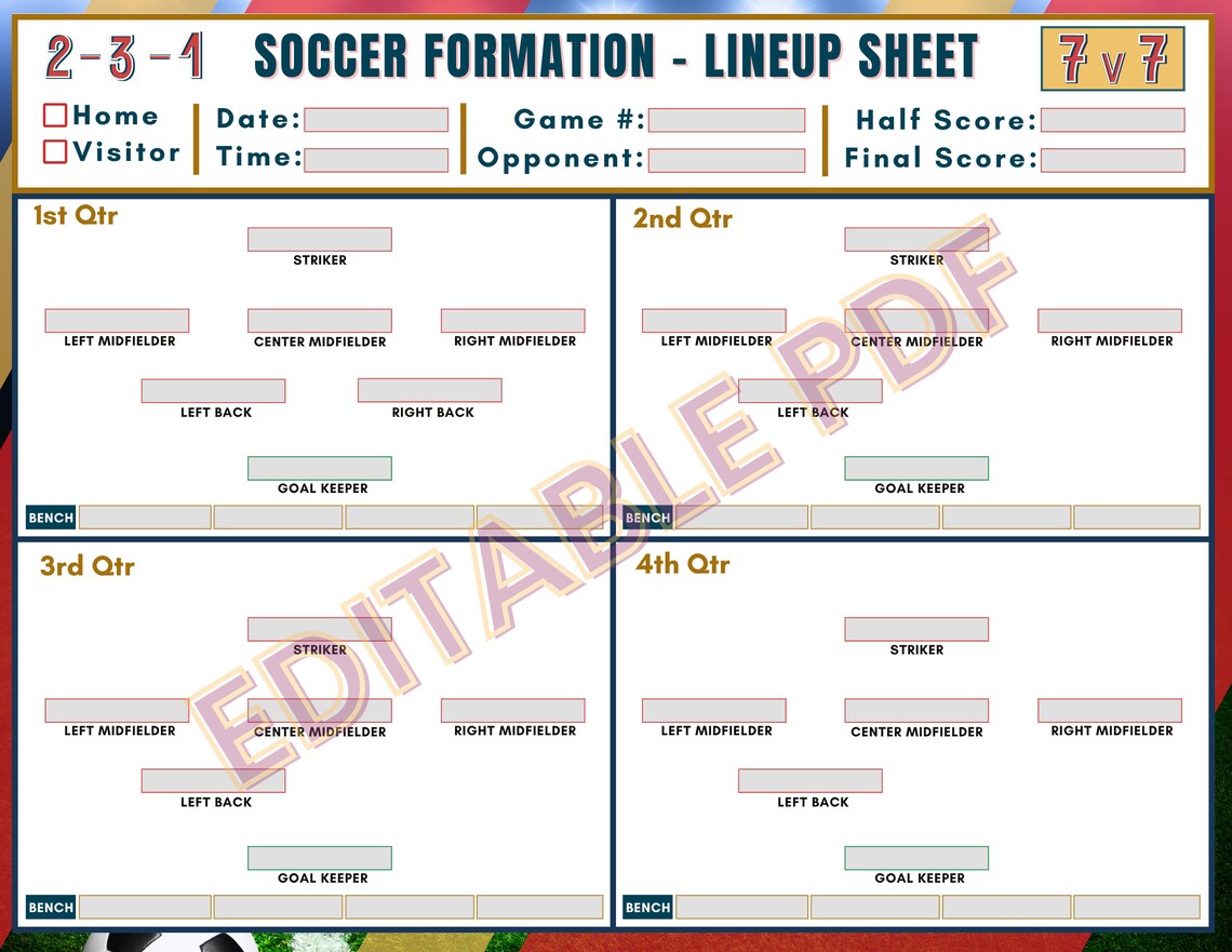 7v7 Soccer Formation Lineup Sheet Editable PDF Soccer - Etsy