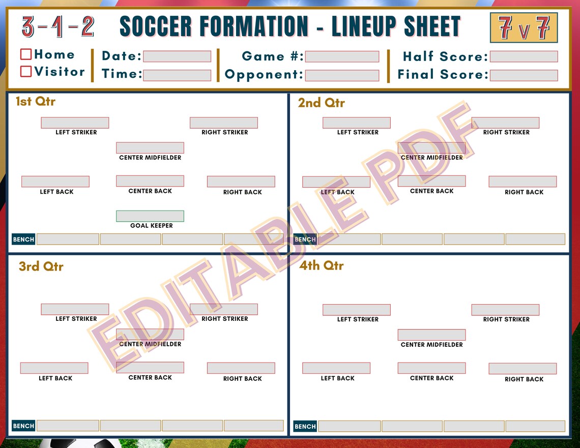 7v7 Soccer Formation Lineup Sheet Editable PDF Soccer Etsy