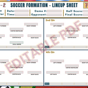 7v7 Soccer Formation Lineup Sheet Editable PDF Soccer - Etsy