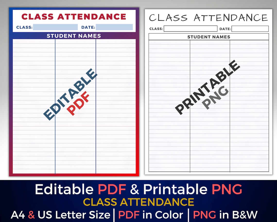 Editable Class Attendance, Attendance Sheet Printable, Attendance ...