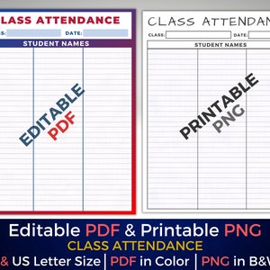 Editable Class Attendance, Attendance Sheet Printable, Attendance ...