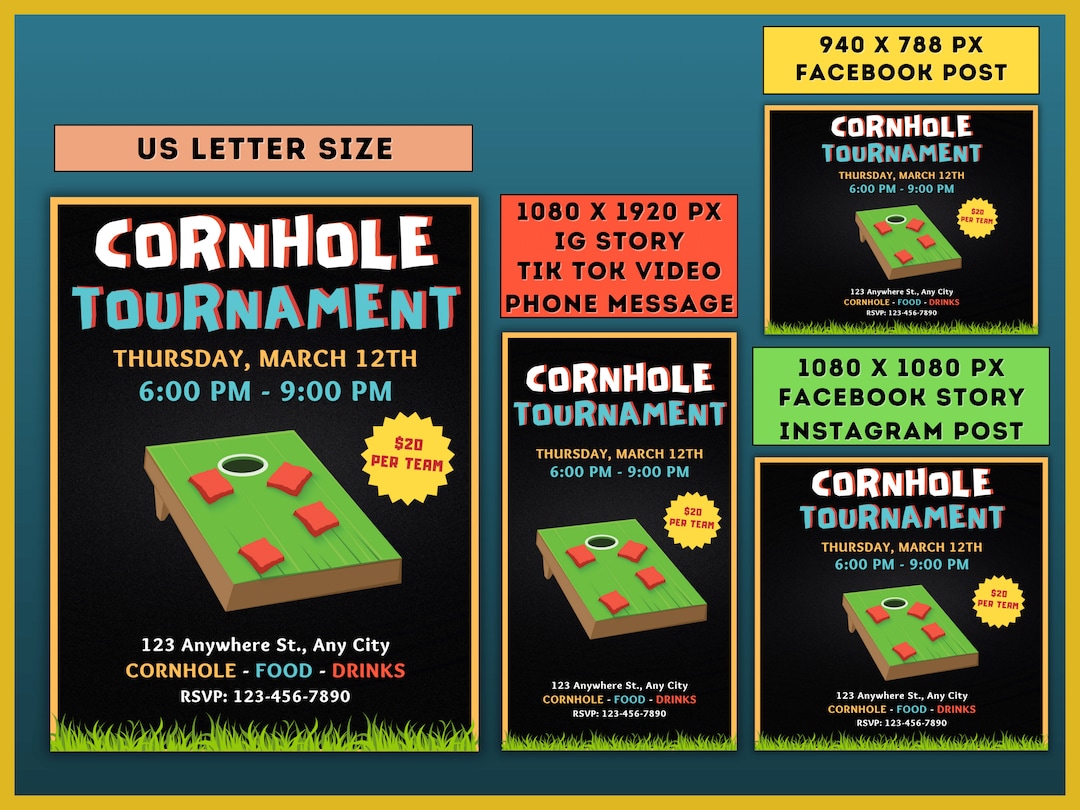 Personalized Cornhole Tournament Flyer - 4 Sizes, Social Media - Mobile ...