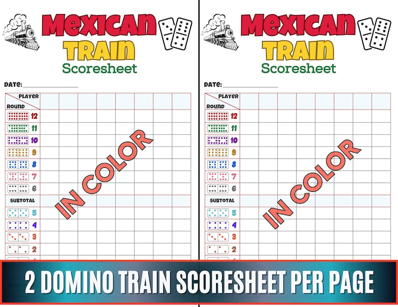 Mexican Train Domino in Color and Black & White, Mexican Train Score ...
